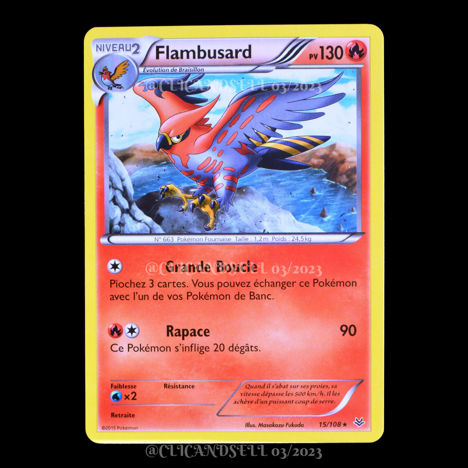 carte Pokémon Flambusard 15/108 #1 XY06 - Ciel Rugissant NEUF FR | eBay